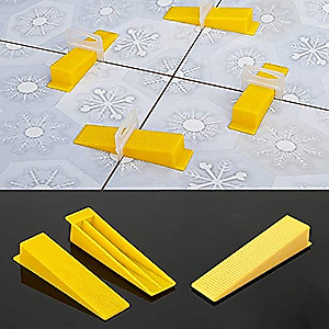 300 Pcs Reusable Leveling Wedges, Tile Leveling System Wedges For 1/8" spacers, 1/16" spacers, 1/32" spacers and Tile Leveling System Kit,for Tile Leveler Installation (300, Yellow)