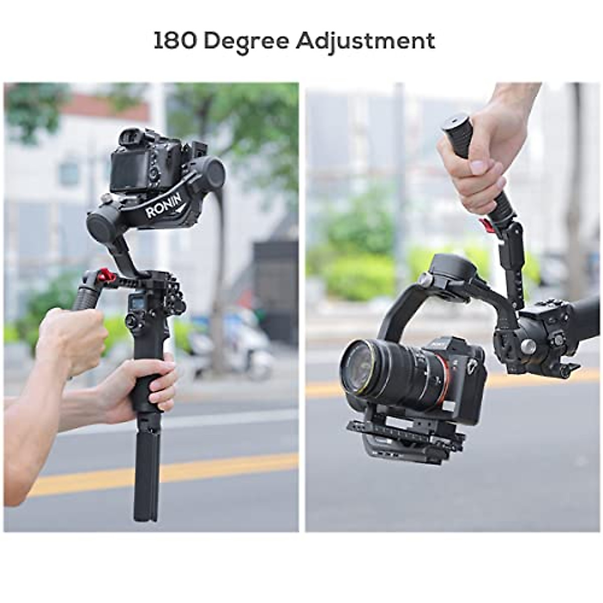 Gimbal Adjustable Handle Grip for DJI Ronin S/SC/RSC2, Stabilizer Handgrip Extension Bracket with Cold Shoe Mount 1/4 3/8 Threaded Holes for Video Light, Microphone, Monitor