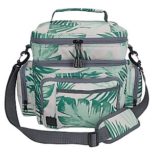 KOOZIE Dual Compartment Cooler Lunch Bag for Women - Large Double Decker Insulated Lunch Box with Removable Shoulder Strap - Resuable Lunch Tote for Work, Travel, Beach, Picnic (Tropical)