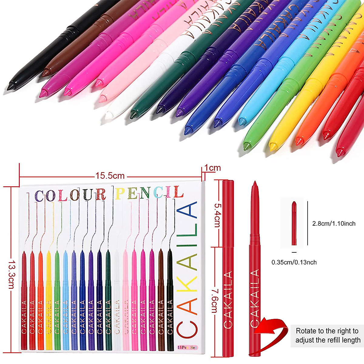 18 Colors Eyeliner Pen Set, Eye Shadow Pencil, Pearl Eyeliner Kit Metallic Eyeliner Pencil Glitter Colored Eyeliner for Women Eye&Lip Liner Professional Waterproof Retractable Eyeliner (18PCS)