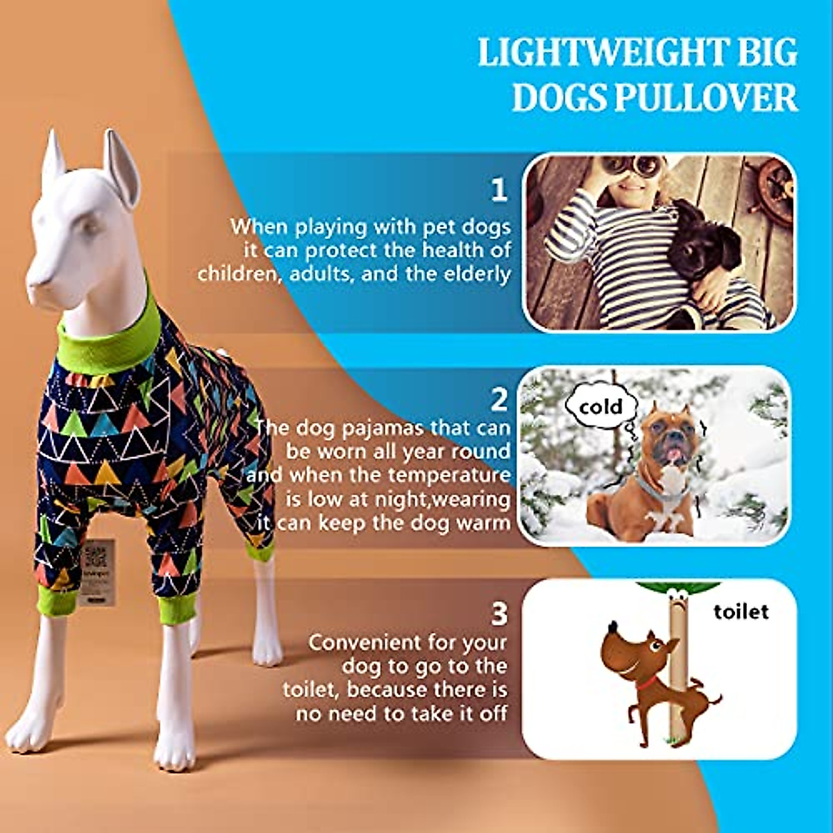 LovinPet Large Dog Pjs Post Surgery Wear/Triangles Blizzard Blue Prints/Post Surgery Shirt/UV Protection, Pet Anxiety Relief, Wound Care for Large Dog Onesies