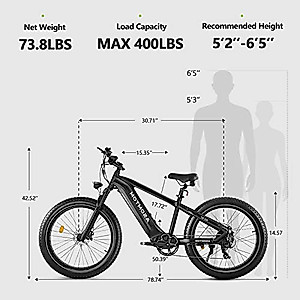 Asomtom Electric Bikes for Adults 750W BAFANG Motor 48V 15Ah Removable Battery 26" Fat Tire Electric Mountain Bike with Shimano 7-Speed e-Bikes with 45-60 Mile Range - UL Certified