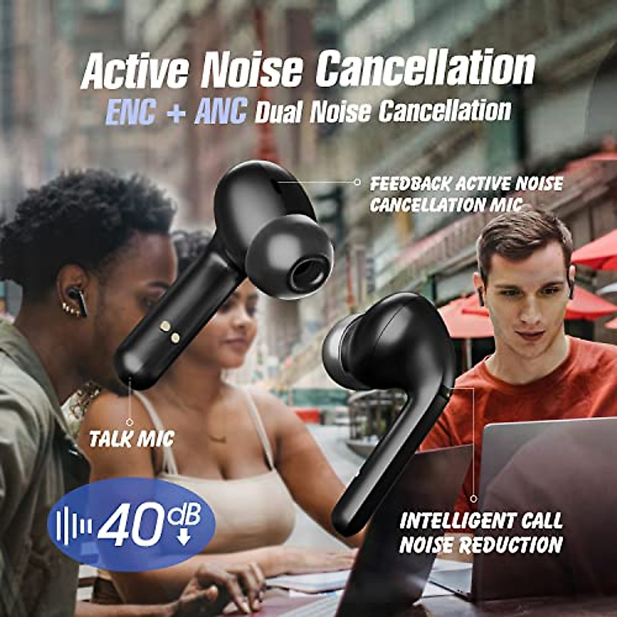 DUVOSS Bluetooth 5.3 Wireless Earbuds, Noise Cancelling Deep Bass Sound 49H Playtime Waterproof with Microphone in-Ear Stereo Headphones, Touch Bluetooth Sport & Gaming Ear Buds for iPhone Android PC