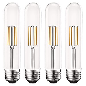 LUXRITE Vintage T9 LED Tube Light Bulbs 60W Equivalent, 2700K Warm White, 550 Lumens, Dimmable Edison Tubular Light Bulbs 5W, Clear Glass, LED Filament Bulb, UL Listed, E26 Standard Base (4 Pack)
