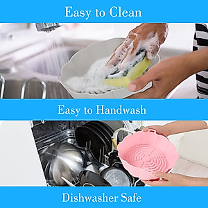 Silicone Air Fryer Liners 3 Pack Reusable Air Fryer Silicone Tray Basket Air fryers Silicone Pot Suitble for 3.5—5QT or Bigger Air fryers Oven（Blue,Grey,Pink)