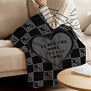 SIGOUYI Flannel Fleece Blanket for All Season Lightweight Throw for Bed Couch Chair Extra Soft Brush Fabric Warm Sofa Blankets, I Love You More The End I Win Black Gray Heart 60"x80"