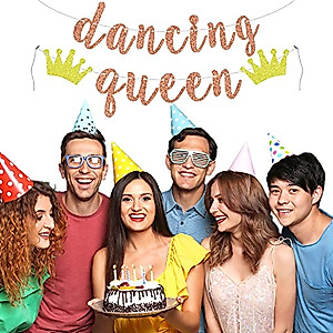 Rose Gold Glitter Dancing Queen Banner, Young and Sweet Only 17/Cheers to 17 Years, 17th Birthday Party Decorations for Girls