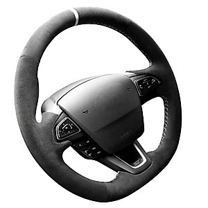 Alfanxi Hand Stitch Alcantara Steering Wheel Cover Compatible with Ford Focus RS ST ST-Line Kuga ST-Line Ecosport ST-Line (White Stripe)