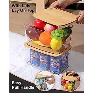 AREYZIN Set of 6 Lidded Plastic Storage Baskets + 6 Pack Clear Storage Bins with Bamboom Lids Freezer Organizer Bins Pantry Organization and Storage