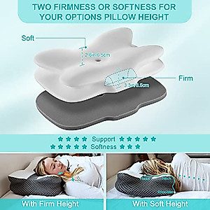 Elviros Cervical Pillow, Memory Foam Pillow for Neck Pain Relief, Adjustable Orthopedic Support Pillows for Sleeping, Ergonomic Bed Pillow for Side, Back, Stomach Sleepers (White)