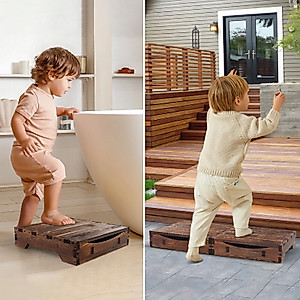 Triceratops Wooden Platform Step Stool for Adults and Kids, Heavy Duty Pine Wood High Riser Step Stool, Wooden Mobility Stepping Stools for Handicap, Bed, Bathroom, Garden, Holds up to 500Lbs