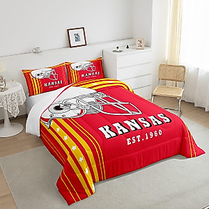 Erosebridal American Football Comforter Set Rugby Decor Sports Game Bedding Comforter Sets Twin, Boys American Football City Bedding Red Yellow White Stars Stripes Duvet Insert 2Pcs (Kansas)