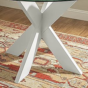 Powell White Wood Glass Top Parnell X Base Dining Table