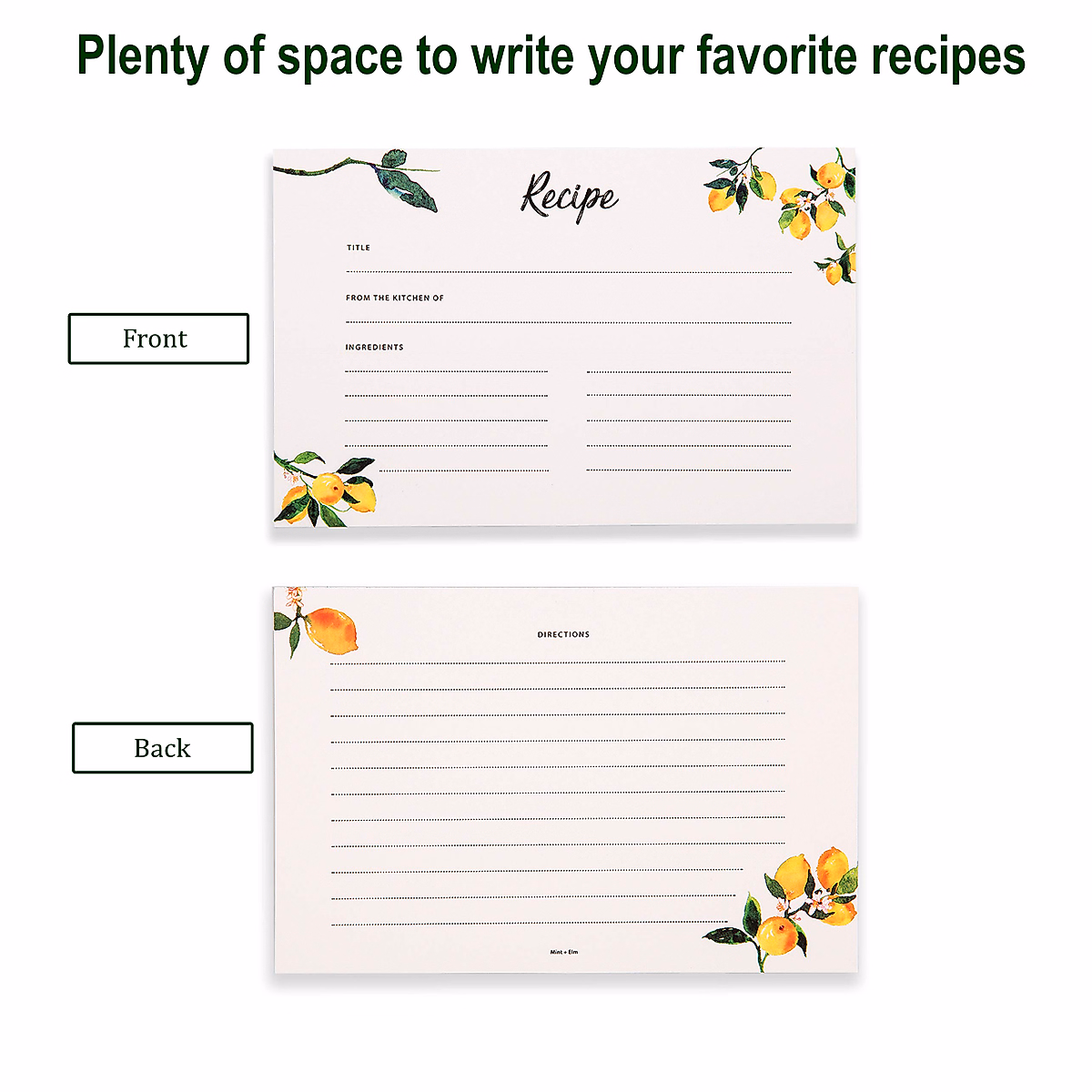 Mint & Elm Recipe Box with 100 Cards and 10 Dividers - Recipe Organizer Includes Plastic Holder for 4x6 Cards (Natural Bamboo)