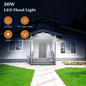 dephen 30W LED Flood Lights Outdoor with Bracket Mount, 3450Lumen 5000K LED Wall Pack Floodlight, IP65 Waterproof LED Security Lighting for Yard Patio Garden 120V (UL-Listed)