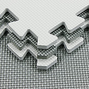 Yostrong 18 Tiles Interlocking Puzzle Foam Baby Play Mat with Straight Edges for Playing - EVA Babies Crawling Mat | Rubber Floor Work out Mats for Home Gym. White, Gray. YOC-ALb18S18