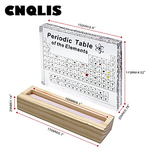 CNQLIS Periodic Table with Real Elements-Inside,Acrylic Periodic Table,3D Periodic Table of Elements,Gift for Teacher Parents Friend Students,Wooden Base(6 * 4.5 * 0.8 inch)