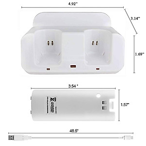 Wii U Charger Dock Station for Wii Remote & Wii U Gamepad with 2 Rechargeable Batteries Charging Cable Led Indicator -White