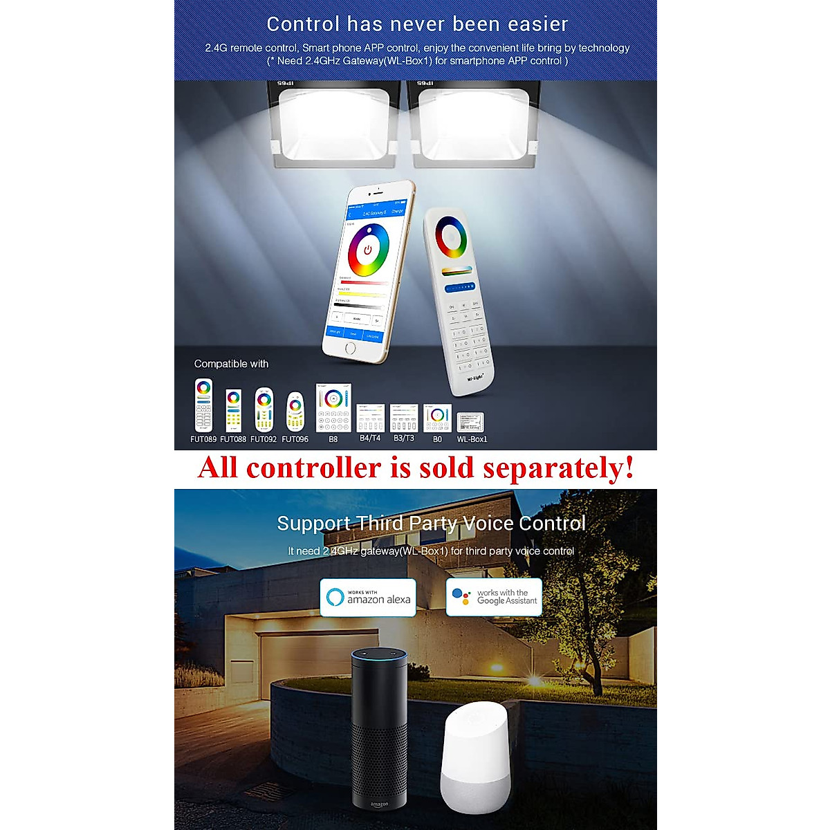 LGIDTECH 20W Miboxer RGB+CCT LED Flood Light AC85-265V Color Changing 2700K-6500K Color Temperature Adjustable