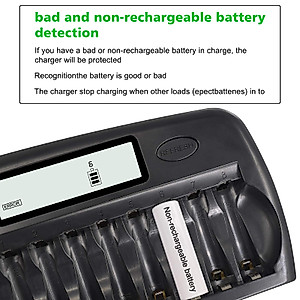 16 Bay Smart Battery Charger LCD Display for 1.2V AA/AAA NiMH/NiCd Rechargeable Batteries with Built-in IC Protection & AC Wall Adapter (Upgraded Charger White/Blue Screen)