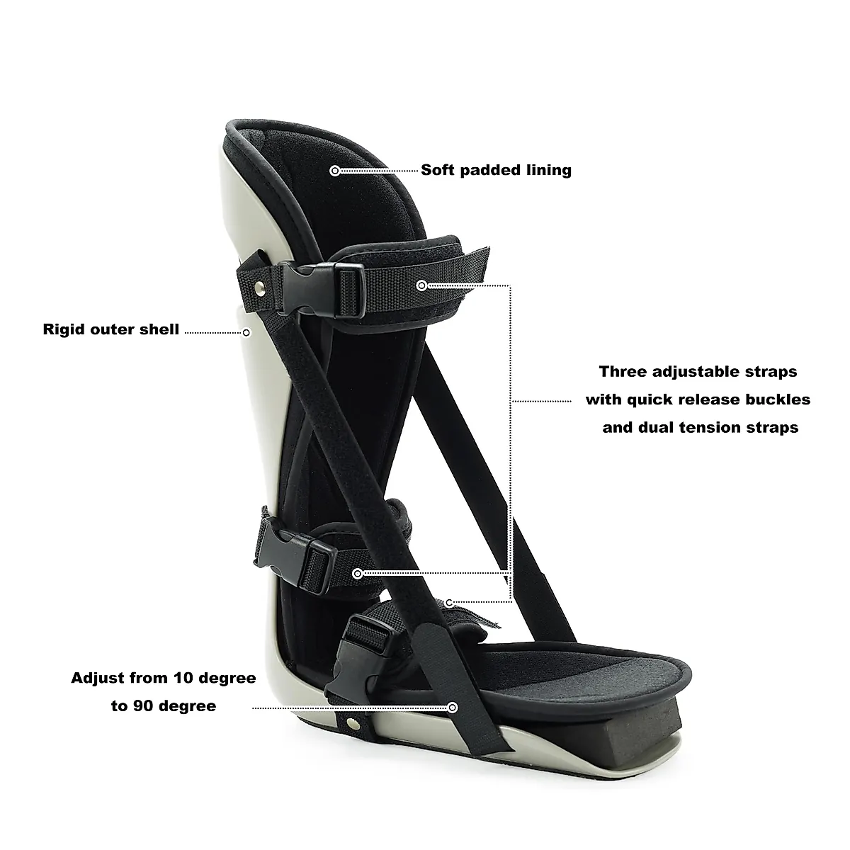 Plantar Fascitis Night Splint Adjustable Leg Support Brace for Fascia, Tendon and Calf Stretching, Heel and Bone Spur, Arch Pain Treatment Fit Right or Left Foot, Grey, Small