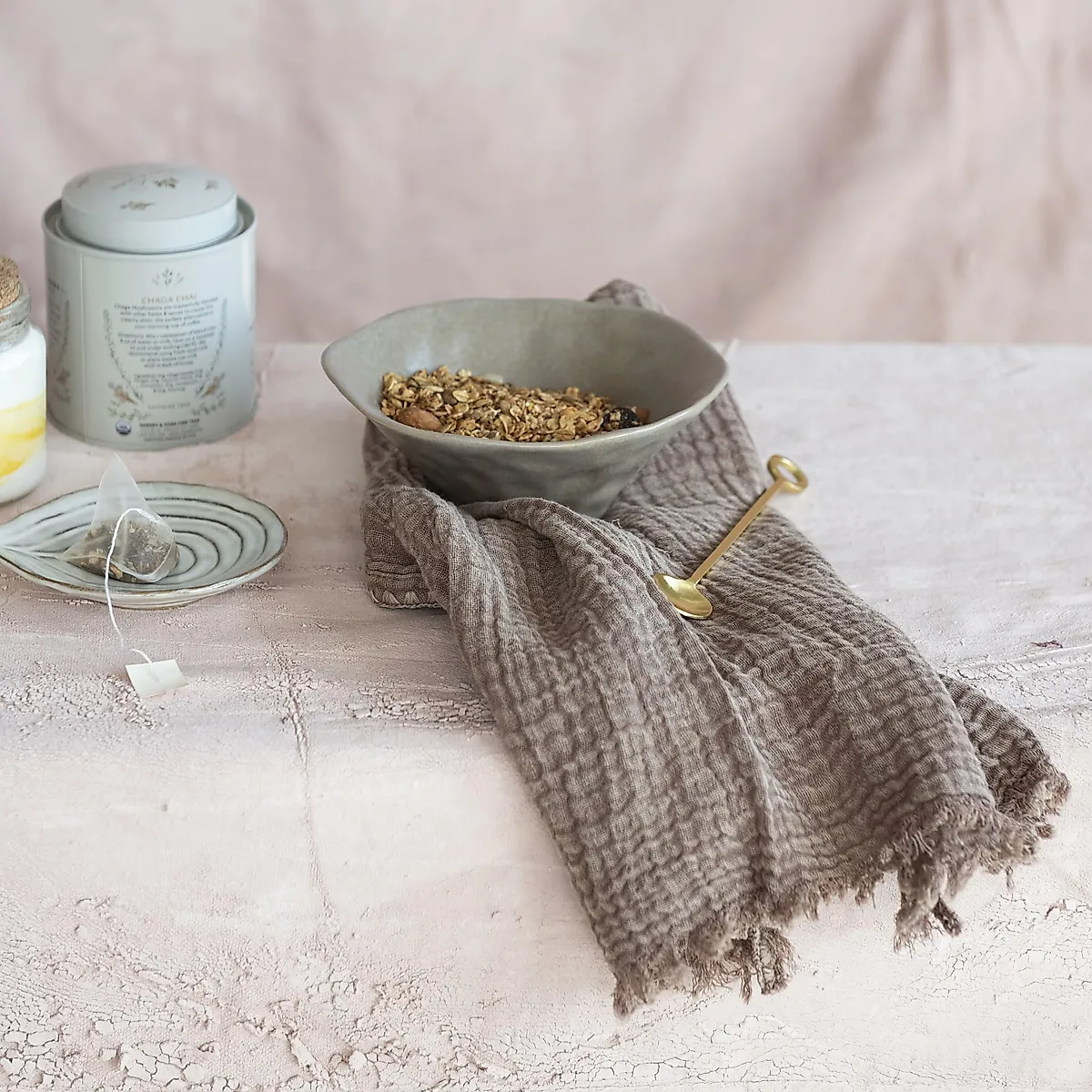 Bloomingville Cotton Waffle Weave, Brown Tea Towel, Purple