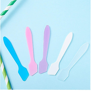 3.2 Inch 5 Color Plastic Cosmetic Spatulas, Disposable Makeup Tools Spoon for Mixing and Sampling, 100 Pcs Random Color