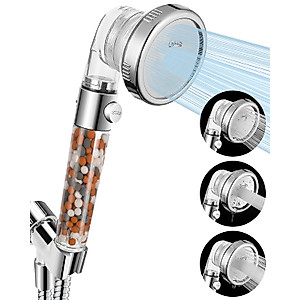 Luxsego 4-Mode Filtered Shower Head with Stop, High Pressure Spray to Clean Hard Water, Chlorine & Fluoride