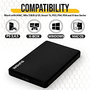 SUHSAI Portable External Hard Drive 1TB USB 3.0 Slim Pocket Size Hardisk Gaming Harddrive Storage and Data Backup Memory Extended 2.5" HDD for Xbox PS4 PS3 PC Games Mac Laptop Desktop (Black)