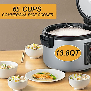 YOLLNIA Commercial Large Rice Cooker & food warmer | 13.8QT/65 Cups cooked rice | 1350W Multi-function electric sushi rice cooker | LED Display | Timer Setting | Smart preset from 30 min-24 Hrs