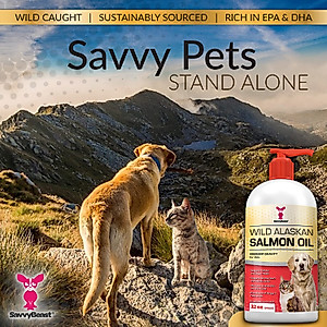 Pure Wild Alaskan Salmon Oil for Dogs, Cats, Ferrets - 32 oz Liquid Omega 3 Fish Oil, Pump on Food - Unscented All Natural Supplement for Skin and Coat, Joints, Heart, Brain, Allergy, Weight, Immune