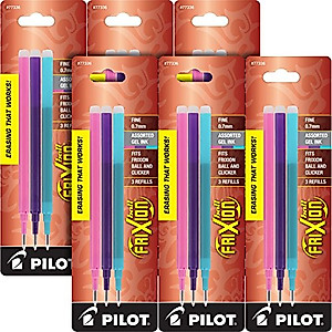 Pilot Refills for Frixion Erasable Gel Ink Pens, Fashion Assorted, 6 X 3-Pack (77336)