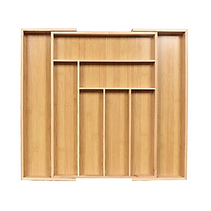 Beolee.Dan Bamboo Adjustable Cutlery Tray,Kitchen Drawer Organizer-Wood Drawer Dividers Organizer for Silverware,Flatware, Knives in Kitchen, Bedroom, Living Room(8 main compartments