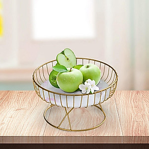Gralara Metal Wire Fruit Basket, Fruit Holder, Modern Stylish Round Container, Sturdy Fruit Bowl for Kitchen Counter, Outdoor Parties, Living Room, White Pink
