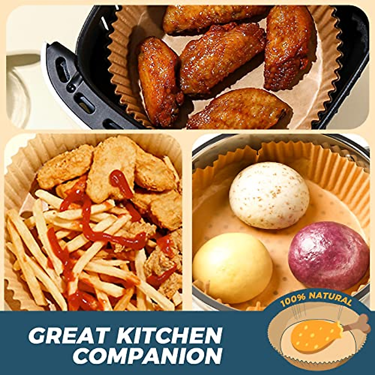 120PCS 8-9.8 Inch Air Fryer Liners, XL Air Fryer Disposable Paper Liner, Lagre Air Fryer Parchment Paper Liners Non-stick, Food Grade Baking Paper for Air Fryer Accessories Oven Microwave