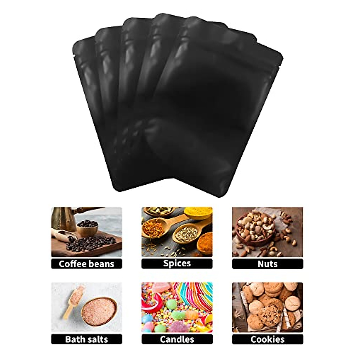 100 Pack Resealable Stand Up Bags,Smell Proof Pouch Sealable Foil Pouch Bags for Packaging (Black, 4.7" x 7.9")