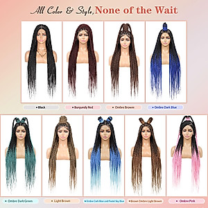 Lexqui 36'' Box Braided Wigs for Women Braided Lace Wigs Triangle Knotless Lace Front Braided Wig Human Hair Blended Full Double Lace Braided wig with Baby Hair Braid Lace Front Wig