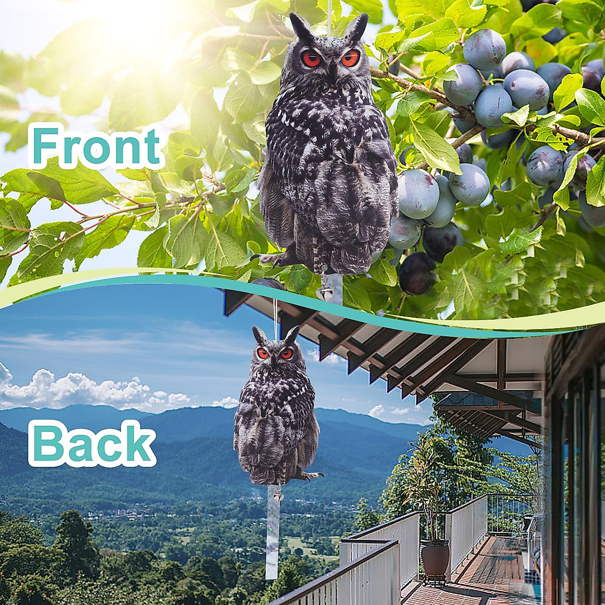 Owl Scarer for Gardens, 2Pack Fake Owl Hanging Effective Cardboard Owl Deterrent for Garden Patio Windows