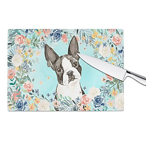 Caroline's Treasures CK3433LCB Boston Terrier Glass Cutting Board Large Decorative Tempered Glass Kitchen Cutting and Serving Board Large Size Chopping Board