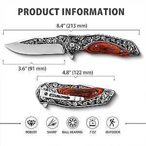 VALHALLA TREANT Pocket Knife, 3.6'' Sharp Blade Pocket Folding Knife, Cool EDC Knife with 3D Retro Embossed Pattern, Classic Pocket Knife For Men, Outdoor Camping Hiking