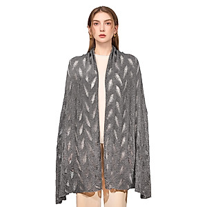 Mongoro Cashmere 30% Mongolian Cashmere 70% Australian Merino Wool Scarves Extra Large Pashmina Wrap Shawl Stole Grey Leaf/leaves Solid with Gift Box