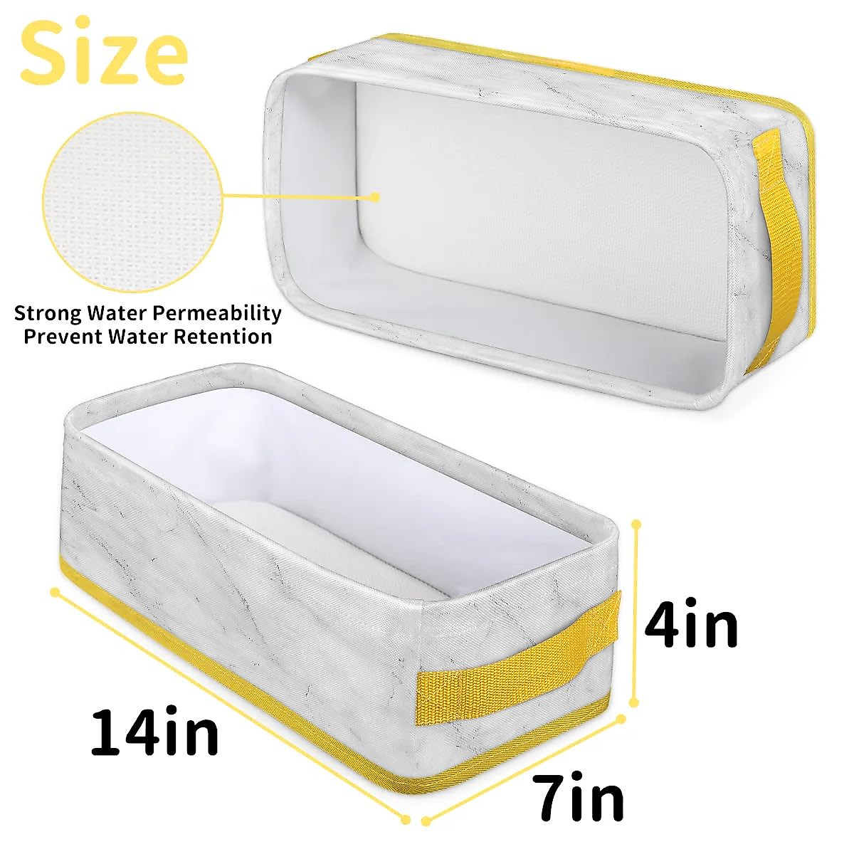 Tablerazzi White Marble Toilet Tank Topper Paper Basket with Handle, Abstract Marble Storage Basket for Organizing, Small Fabric Storage Bins for Bathroom Decor