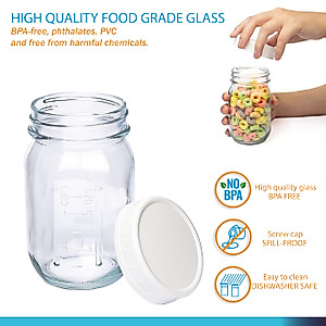 12 oz Glass Jars with Lid, Fits Most Oster Blenders for Blending Smothies and Storing Pickles, Honey, Spice, Candy, Jam, Overnight oats, Meal Prep Containers (2)