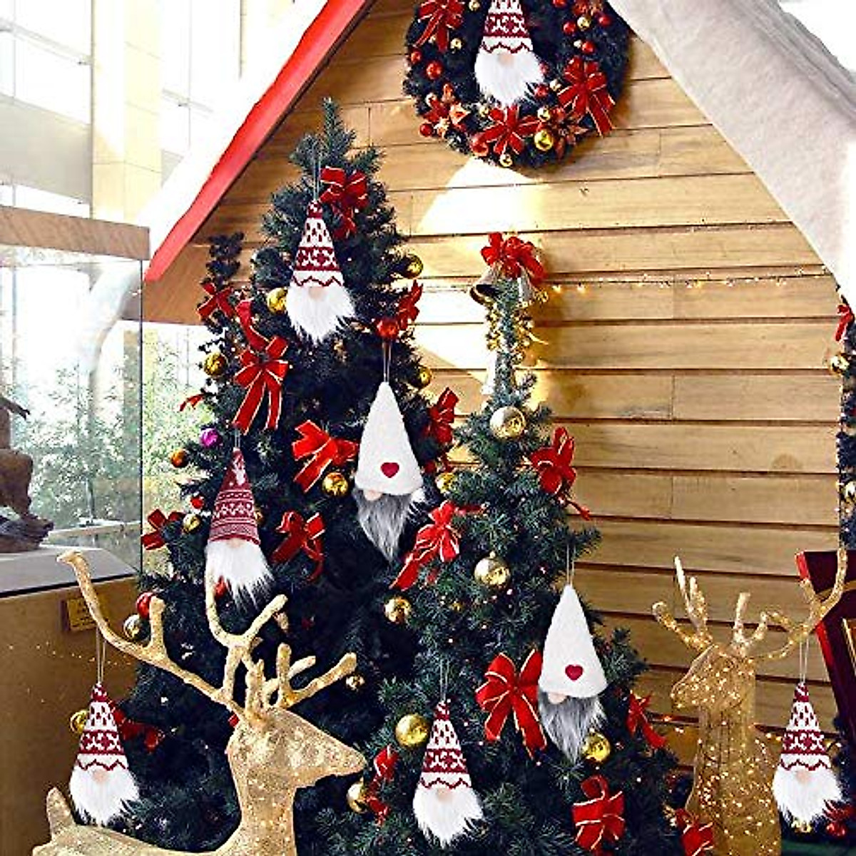 MYH DECO 6 Pack Gnome Plush Christmas Gnome Decorations Ornaments Set - Xmas Gnome Plush Scandinavian Santa Beard Ornaments for Christmas Tree Home Decor (8 inch)