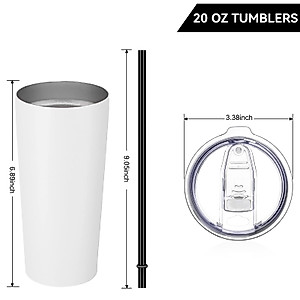 VEGOND 20oz Tumbler Bulk with Lid and Straw 12 Pack, Stainless Steel Vacuum Insulated Tumbler, Double Wall Coffee Cup Travel Mug, White