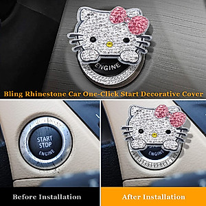 YOLRIND Car Push Start Button Cover, Cute Cat Bling Car Accessories for Women Engine Push to Start Button Cover Interior Accessories Decor (Pink)