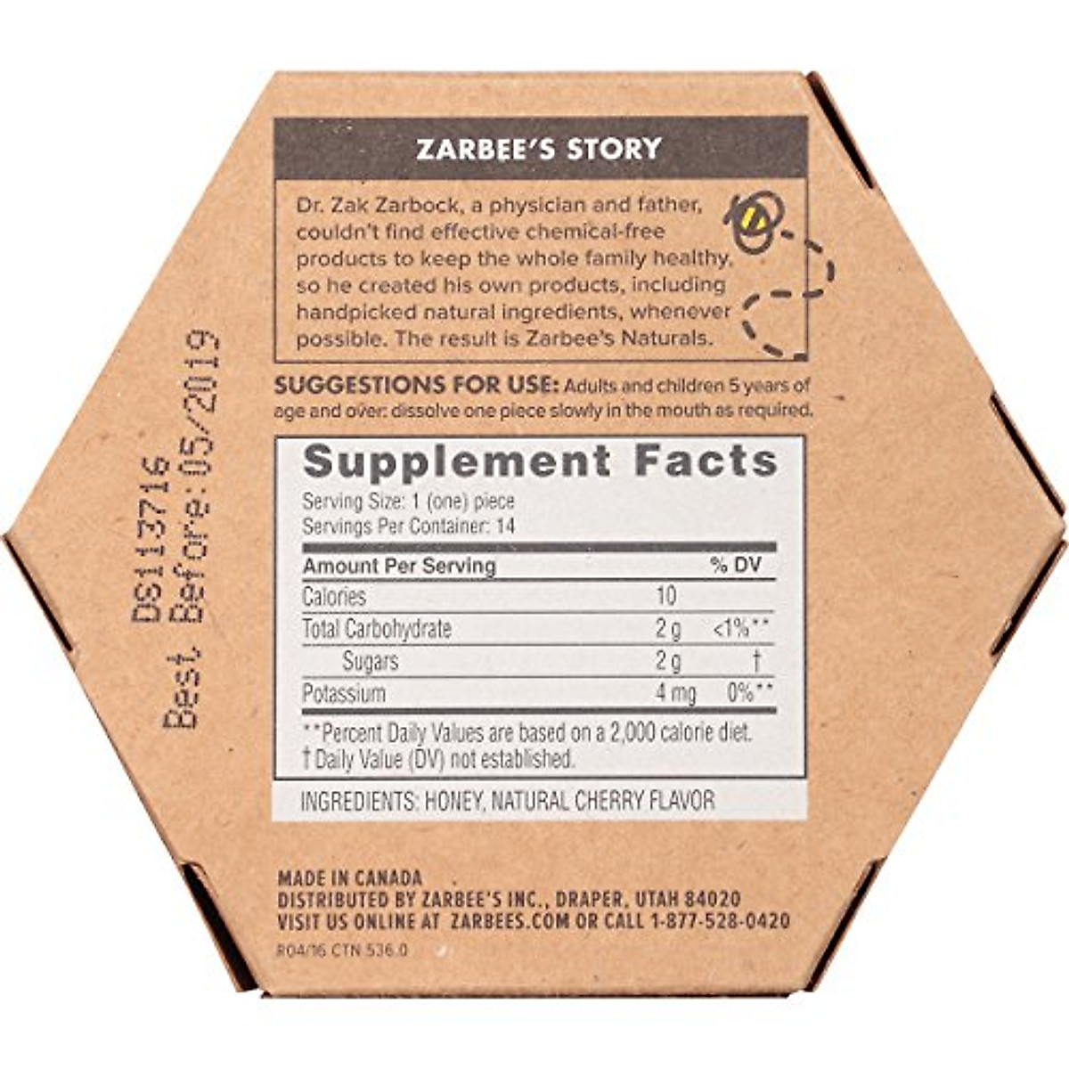 Zarbee's Naturals 99% Honey Cough Soothers, Natural Cherry Flavor,Drops, 14 Count