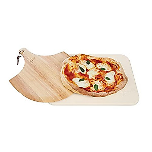 HANS GRILL PIZZA STONE | Rectangular Pizza Stone For Oven Baking & BBQ Grilling With Free Wooden Peel | Extra Large 15 x 12" Inch Durable Cordierite Cooking Stone.