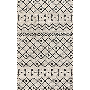 JONATHAN Y MOH208A-8 Aksil Moroccan Beni Souk Indoor Farmhouse Area-Rug Bohemian Minimalistic Geometric Easy-Cleaning Bedroom Kitchen Living Room Non Shedding, 8 ft x 10 ft, Cream/Black