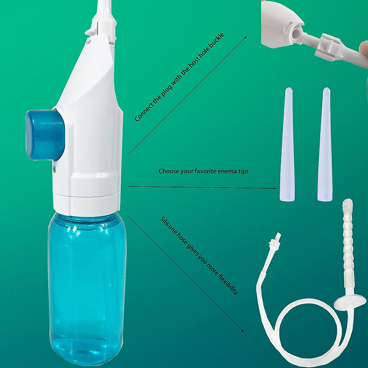 KYZETJD Back-Flow Enema Bottle Kit Anal Douche Cleaner for Men Women with 100ml Peri Bottle 19.7in Silicone Hose 3 Replaceable Nozzle